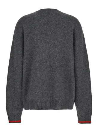 Gucci Womens Grey Crewneck Sweater With Web Cuffs Fabric Tops Top