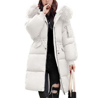 Generic Manteau &eacute;pais &agrave; capuche pour femme - Grande taille - Doudoune dhiver chaude longueur genou, blanc, XXL