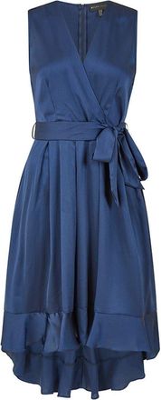 Mela Wickelkleid f&uuml;r Damen, V-Ausschnitt, Satin, &Auml;rmellos (Marine)