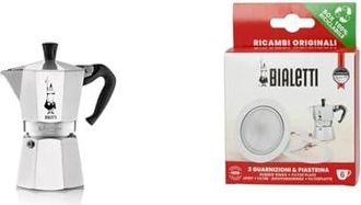 Bialetti Moka Express: La Cafetière Expresso Iconique, Le Vrai Café Italien, Cafetière 6 Tasses & Ricambi, Includes 3 Gaskets and 1 Plate, Compatible with Moka
