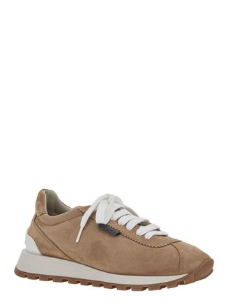 Brunello Cucinelli Womens Low Top Sneaker Brown Suede Calf Leather Trainers