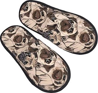 Generic Chaussons Femme Homme Chien Carlin Chaud Chaussons Antid&eacute;rapant Pantoufles En Peluche Peluche Chausson DHiver Pour Int&eacute;rieur Ext&eacute;rieur Voyager M