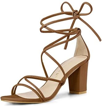 Allegra K Lanières Sandales à Talons Chunky pour Femmes Marron foncé 38