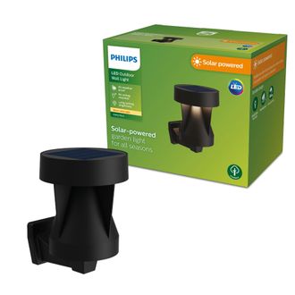 Philips Avery Solar-Wandleuchte f&uuml;r den Au&szlig;enbereich, 2700K warmwei&szlig;es Licht, 200 Lumen, Schwarz