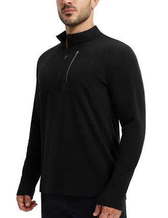 Baleaf Pullover Herren Langarmshirt 1/3 Zip Fleece Winterpullover Warm Atmungsaktiv Sport Sweatshirt mit Stehkargen Schwarz XXL