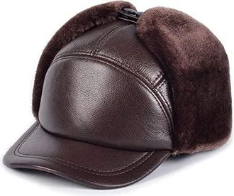 Generic Chapeau dhiver en cuir pour homme - Casquette en cuir - Casquette de baseball militaire - Noir et marron - Pour lext&eacute;rieur, Marron 1-57-58 cm, L