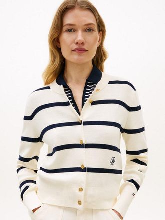 Tommy Hilfiger Strickjacke CO FULL NEEDLE C-NK CARDI mit Logo-Stickerei