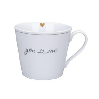 Krasilnikoff Tasse, Henkeltasse, Kaffeetasse - Happy Cup - Porzellan - You - Me - Farbe: wei&szlig; - (&Oslash;xH) 10 x 9 cm