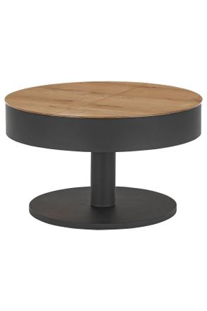Novel Couchtisch, Schwarz, Eiche, Holz, Metall, Holzwerkstoff, Eiche, furniert, rund, S&auml;ule, Bodenplatte, 79x46x79 cm, Stauraum, Wohnzimmer, Wohnzimmertisch
