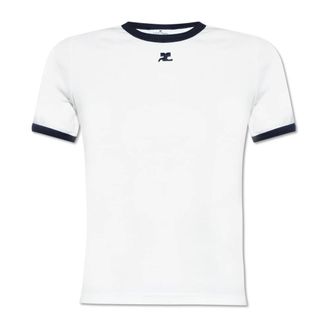 Courr&egrave;ges Femme, Tops, Blanc, Taille: 40 FR T-shirt avec logo brod&eacute;