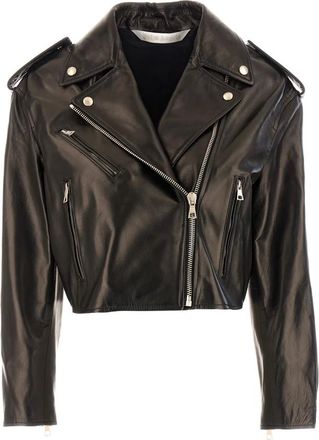 Palm Angels Femme, Vestes, Brun, Taille: 36 FR Blouson en Cuir Zipp&eacute;