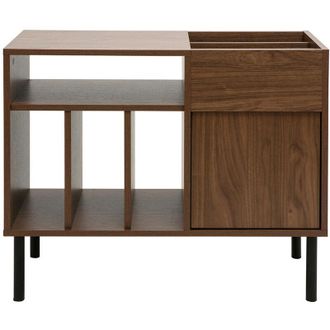 Miliboo Buffet de rangement vinyles en bois fonc&eacute; finiton noyer et m&eacute;tal noir L90 cm KANE
