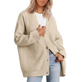 Generic Cardigan d&eacute;contract&eacute; &agrave; manches longues pour femmes, coupe d&eacute;contract&eacute;e, col en V, boutonn&eacute;, ouvert sur le devant, gris, taille M, pour un usage quotid