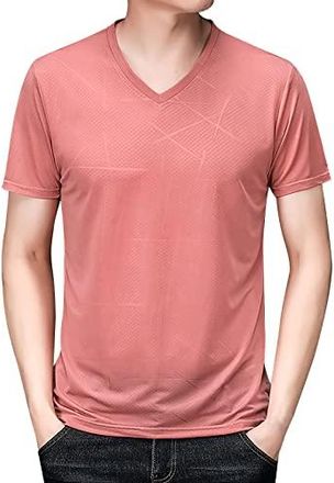 Generic T-shirt de sport &agrave; manches courtes pour homme Motif rayures, rose, XXL