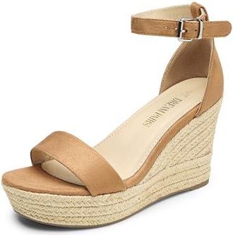 Dream Pairs Espadrilles compens&eacute;es &agrave; bout ouvert pour femme, confortables et r&eacute;glables avec sangle de cheville de 9,1 cm, adapt&eacute;es pour les vacances, la marche, l