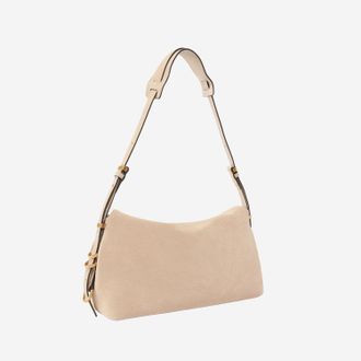 Pinko Womens Saddle Bag Baguette Shoulder Beige Suede Leather