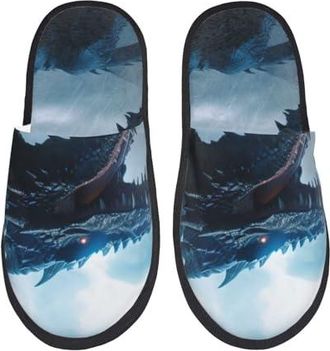 Generic Pantoufles Dragon De LOrage Bleu Lavables Pantoufles En Coton Peluche Maison Slippers Pour Spa Invit&eacute; H&ocirc;tel M