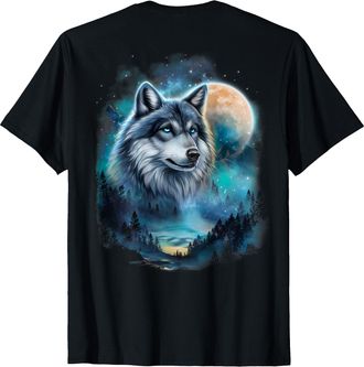 Fox Republic Design Majest&auml;tischer Wolf unter Mondschein Waldhimmel T-Shirt