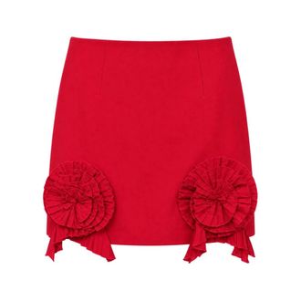 Blumarine Kurzer Taffeta-Rock mit 3D-Rosen - - Skirts - Damen - Rot - 2XS