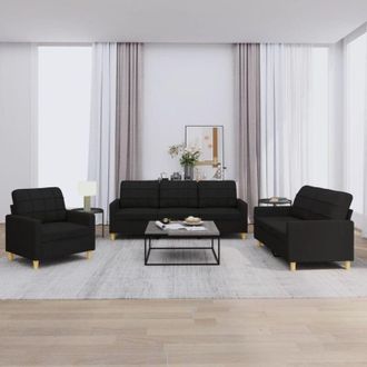 vidaXL Vidaxl - Ensemble de canap&eacute;s 3 pcs avec coussins Noir Tissu