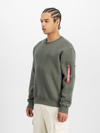 Alpha Industries Sweatshirt ALPHA INDUSTRIES Label Sweater BP, Herren, Gr. XXL, gr&uuml;n (schwarz olive), angeraute Sweatware, Obermaterial: 80% Baumwolle, 20% Polyester, 