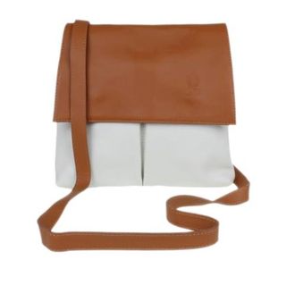 Girly HandBags Sac &agrave; bandouli&egrave;re double poche en cuir v&eacute;ritable italien, Beige clair, W 25, H 25, D 2 cm (W10, H 10, D 1 inches)