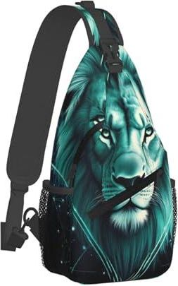 Generic Casual Sacoche Bandouliere T&ecirc;te de lion galaxie abstraite Sac Bandouli&egrave;re R&eacute;glable Sling Sac &agrave; Dos pour Voyage Cyclisme Homme