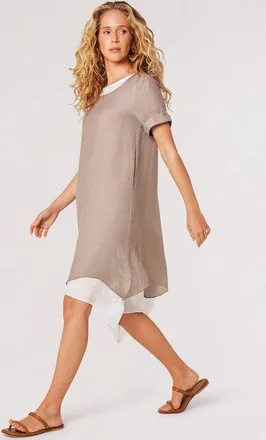Apricot Minikleid Schimmerndes Lagenkleid (1-tlg) mit Umgeschlag&auml;rmeln