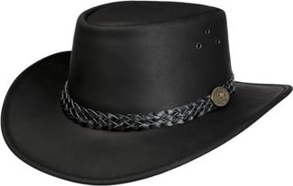 Scippis Chapeau en Cuir Wallaroo Homme - Made in Australia de Boeuf Cowboy avec Bandeau Hiver Automne Printemps Ete Printemps-ete - L (58-59 cm) Noir