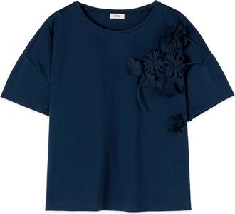 Oltre Femme, Tops, Bleu, Taille: 40 FR T-shirt avec appliqu&eacute;s floraux