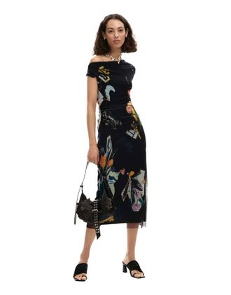 Desigual robe midi collage noire