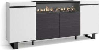 Skraut Home Sideboard, Highboard, Kommode, Komodenschrank, 200x87x35cm, 4 T&uuml;ren, Elektrokamin. Ma&szlig;e, Industriedesign, Moderner Stil, Wei&szlig; und Schwarz - Skraut
