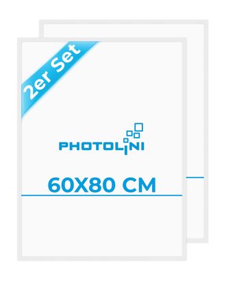 Photolini Bilderrahmen 60x80 Wei&szlig;, 2er Set Bilderrahmen 60x80 Holz MDF, Posterrahmen 80x60 mit bruchsicheres Acrylglas zum Aufh&auml;ngen & Zubeh&ouml;r - 60 x 80 cm Post
