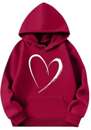 Generic Sweat &agrave; capuche ample pour la Saint-Valentin 2026 avec imprim&eacute; pour un pull confortable, Rouge, XXL