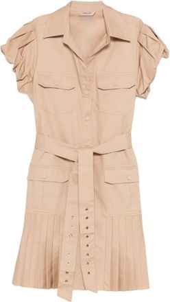 Twinset Femme, Robes, Beige, Taille: 40 FR Robe Chemise Pliss&eacute;e Ceintur&eacute;e