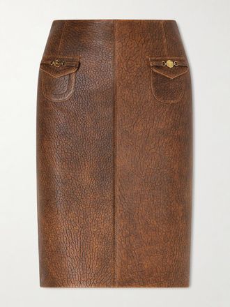 Chlo&eacute; Jupe Midi En Cuir Textur&eacute; &Agrave; Mors De Cheval - Marron