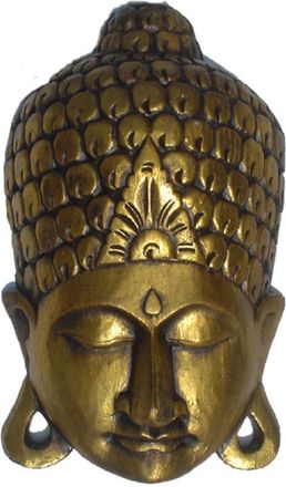 Guru Shop Goldene Buddha Maske, Geschnitzter Wandschmuck, Ethno Wanddekoration aus Balsaholz - 40 cm Design 3