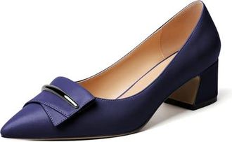 EDEFS Escarpins Femme Talon Bloc Bout Pointu - Boucle M&eacute;tallique &Eacute;l&eacute;gants pour F&ecirc;te Mariage et &Eacute;v&eacute;nements de Soir&eacute;e Bleu Marine Mat Taille EU43