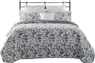 Laura Ashley Home Collection Wendebettwäsche aus Baumwolle mit passenden Kissenbezügen, leichte Heimdekoration für alle Jahreszeiten, Twin, Amberley Schwarz/Weiß