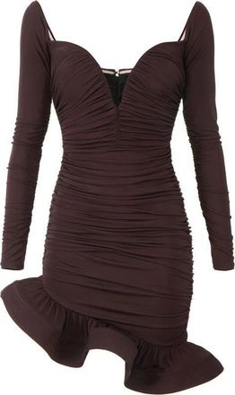 Elisabetta Franchi Femme, Robes, Brun, Taille: 40 FR Mini-robe en jersey cr&ecirc;pe avec volant