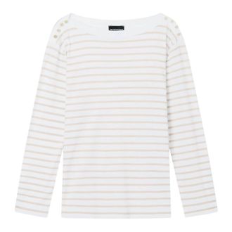 Emporio Armani Gestreiftes Top mit goldenen Kn&ouml;pfen - - Tops - Damen - Wei&szlig; - M