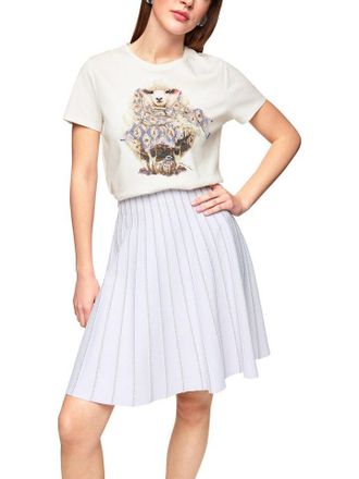 Marc Cain T-Shirt Romantic Tresaures Premium Damenmode Rundhals, 3D-Applikation, Lockere Form Sheep Schaf Print Tier