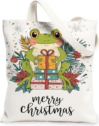 Generic Sacs fourre-tout en toile motif amphibien, cadeau de vacances, l&eacute;ger et lavable, sac en toile pour le shopping en plein air, blanc, 13x15 Inch