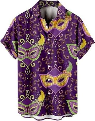 Generic Costume de carnaval pour homme - Chemise &agrave; manches courtes tendance - Coupe ajust&eacute;e - Chemise de loisirs avec boutonni&egrave;re - Chemise de vacances - V&ecirc;te