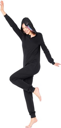 Ladeheid Damen Schlafoverall aus Baumwolle Jumpsuit bunt Verkleidung Schlafanzug Einteiler mit Kapuze LA40-234 (Schwarz Pavian, XL)
