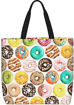 Generic Sac De Courses Beignet Color&eacute; Sac &Agrave; Main D&eacute;contract&eacute; Lavables Avec Poign&eacute;es Sacs En Toile &Eacute;paule, Pour Femmes, &Eacute;cole, Voyage, Filles