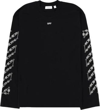 Off-white Homme, Tops, Noir, Taille: XL T-shirt &agrave; Manches Longues et Imprim&eacute; Graphique Col Rond