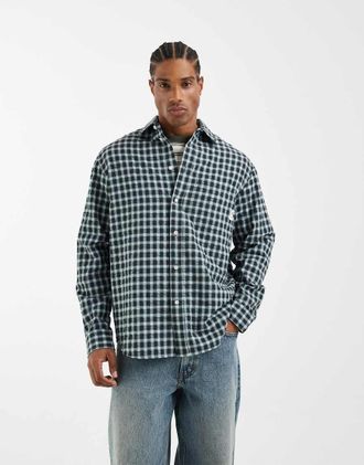 Wood Wood Double A By Wood Wood - Cooper - Chemise &agrave; manches longues en coton majoritaire - Ardoise &agrave; carreaux-Gris