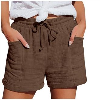 Generic 2025 Shorts Et Bermudas Femme Gaze de Coton Grande Taille Ete Fluide Shorts Lin Sport Décontracté Vetement avec Poches Elastique