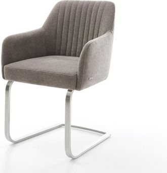 DELIFE Freischwinger Greg-Flex Strukturstoff Soft Taupe Freischwinger flach Edelstahl Taschenfederkern, Esszimmerst&uuml;hle